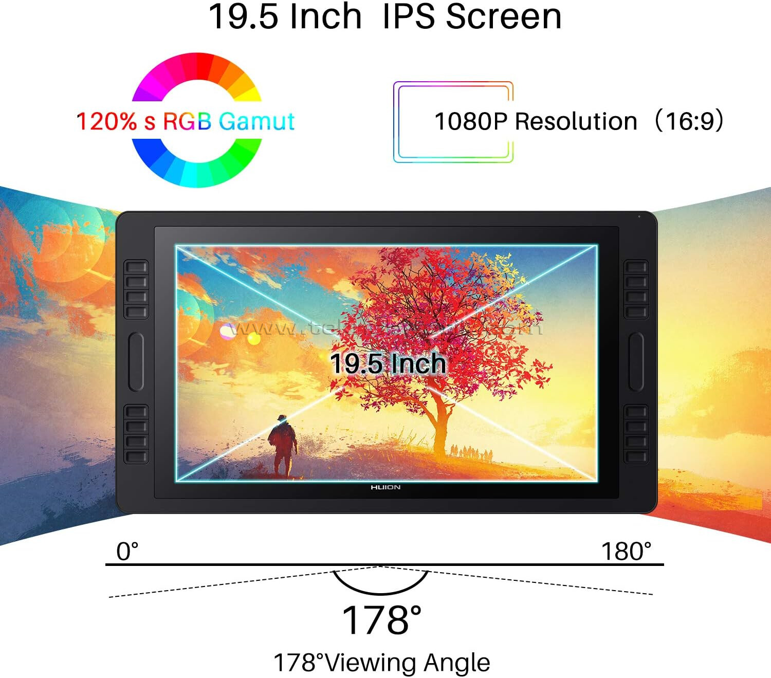 Huion Kamvas Pro 20 IPS Panel 19.5" LCD Grafik Tablet 8192 Kademe ...
