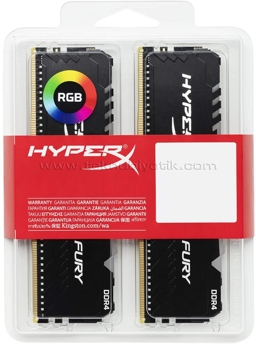 Kingston HyperX Fury RGB DDR4 16GB(2x8GB) 3600MHz HyperX Fury Bellek ...