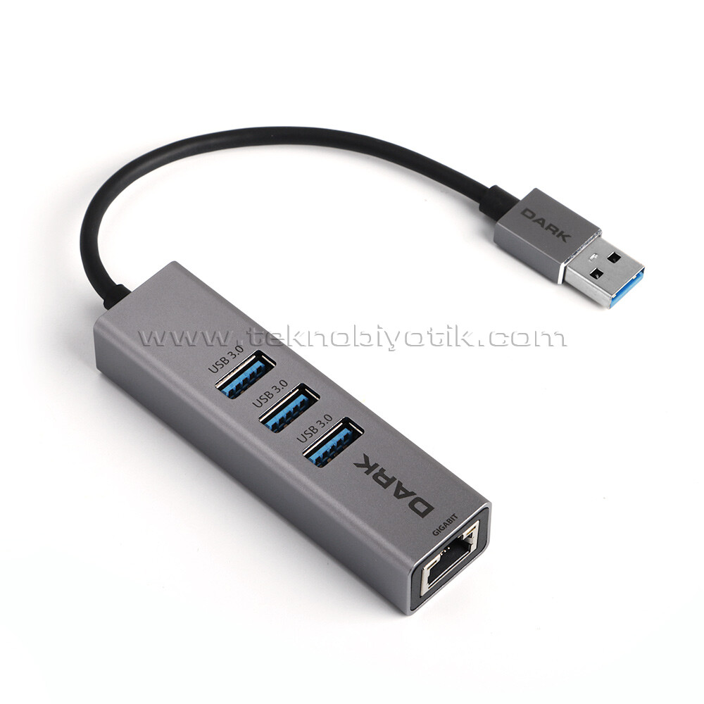 Dark 10/100/1000 Gigabit Ethernet + 3 Port USB3.0 Hub Çoklayıcı ...