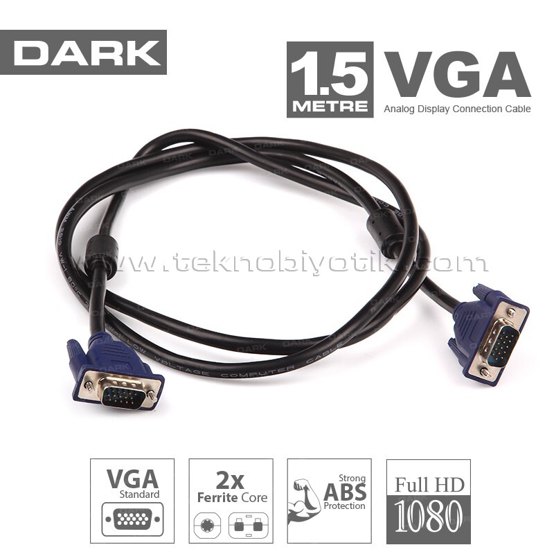 Dark 1.5 Metre VGA Ferrit Core EMI/RFI Filtreli, 6mm Çaplı, VGA Kablo ...