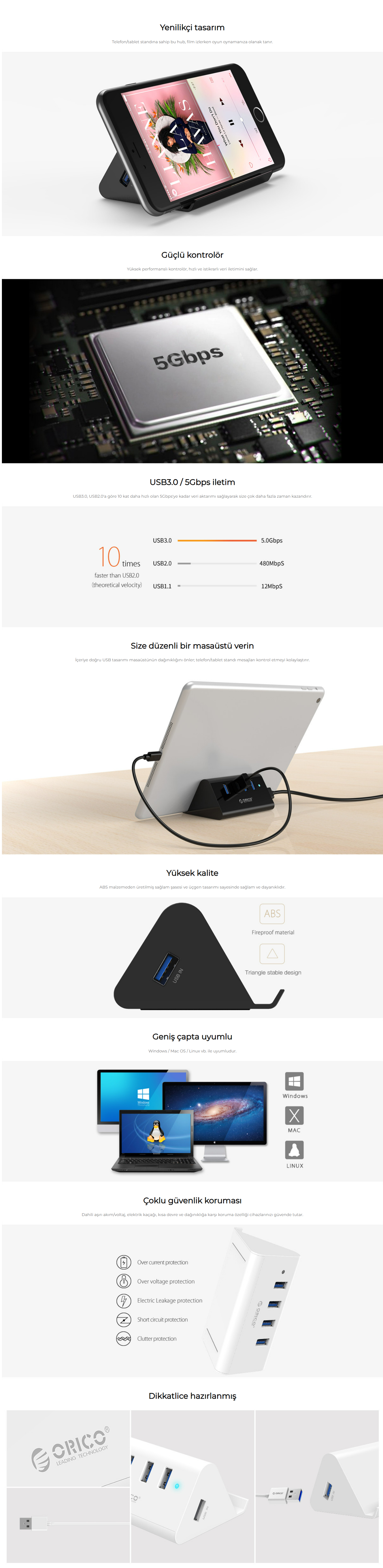 Orico SHC U3 USB3.0 4 Port Type-A USB HUB & Telefon/ Tablet Stand ...